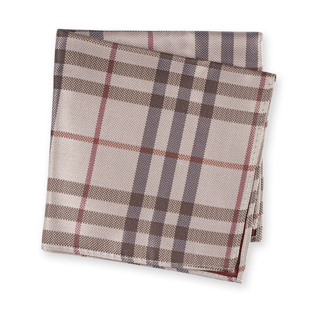 Beige & Brown Tartan Silk Woven Handkerchief – The Tie Store