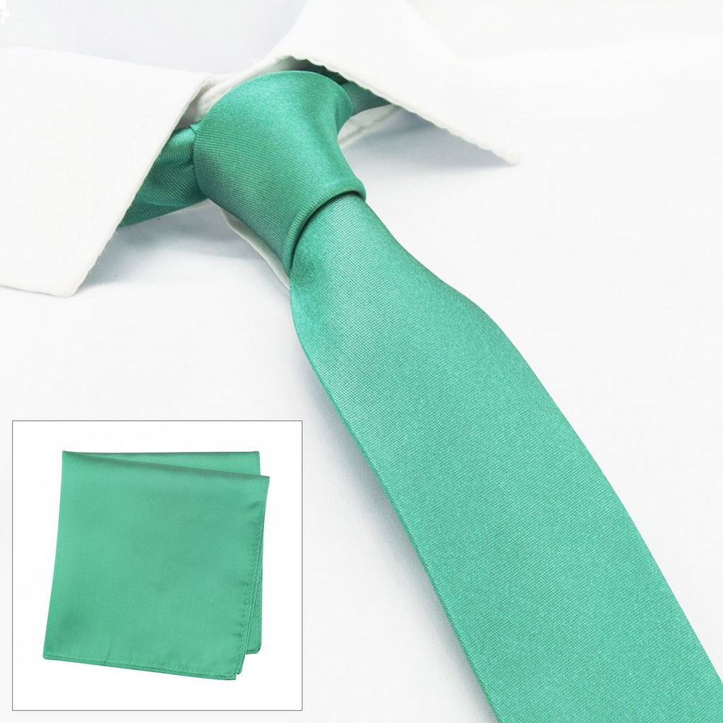 Slim Plain Turquoise Silk Tie & Handkerchief Set – The Tie Store