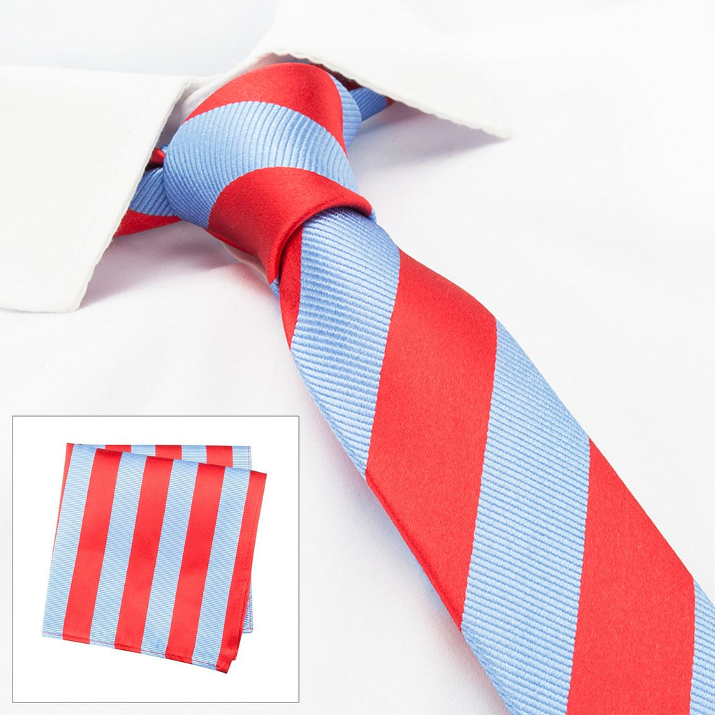 Red & Blue Woven Striped Slim Silk Tie & Handkerchief Set – The Tie Store