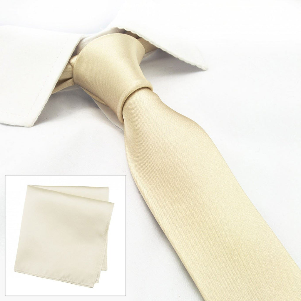 Plain Ivory Slim Silk Tie & Handkerchief Set – The Tie Store