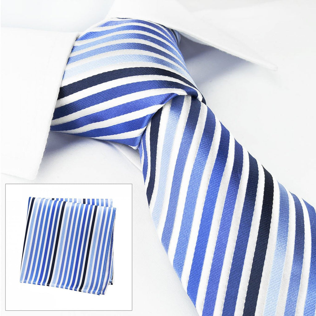 Various Blue Striped Woven Silk Tie & Handkerchief Set – The Tie Store