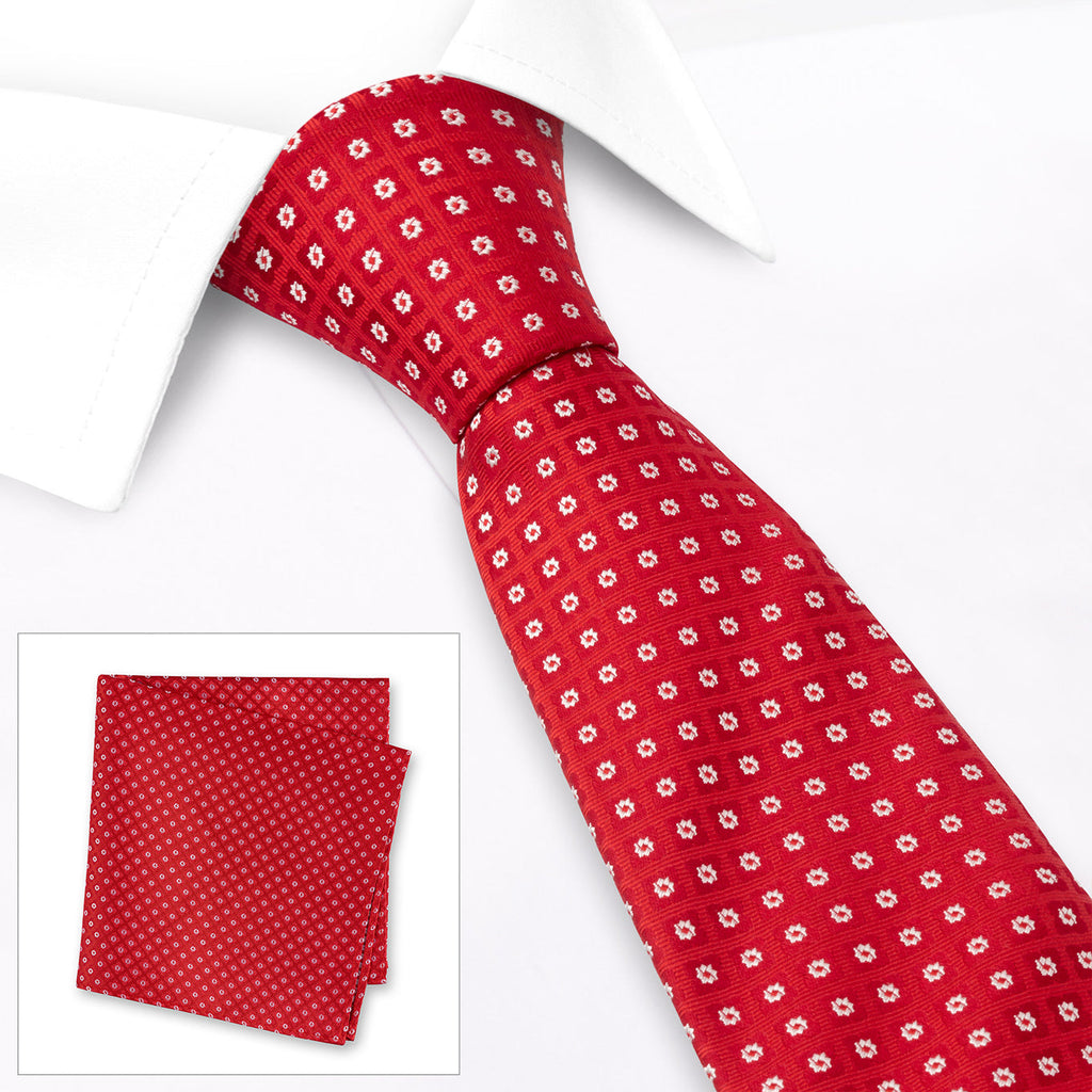 Red & White Classic Floral Spot Silk Tie & Handkerchief Set – The Tie Store