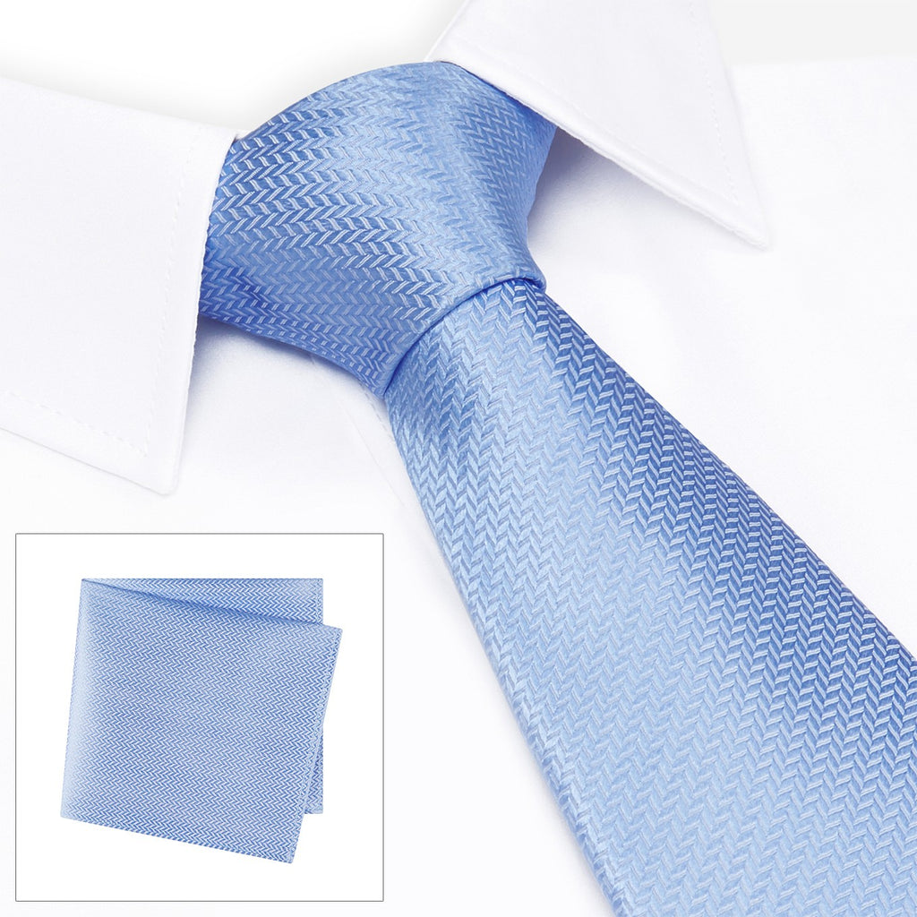 Blue Herringbone Silk Tie & Handkerchief Set – The Tie Store