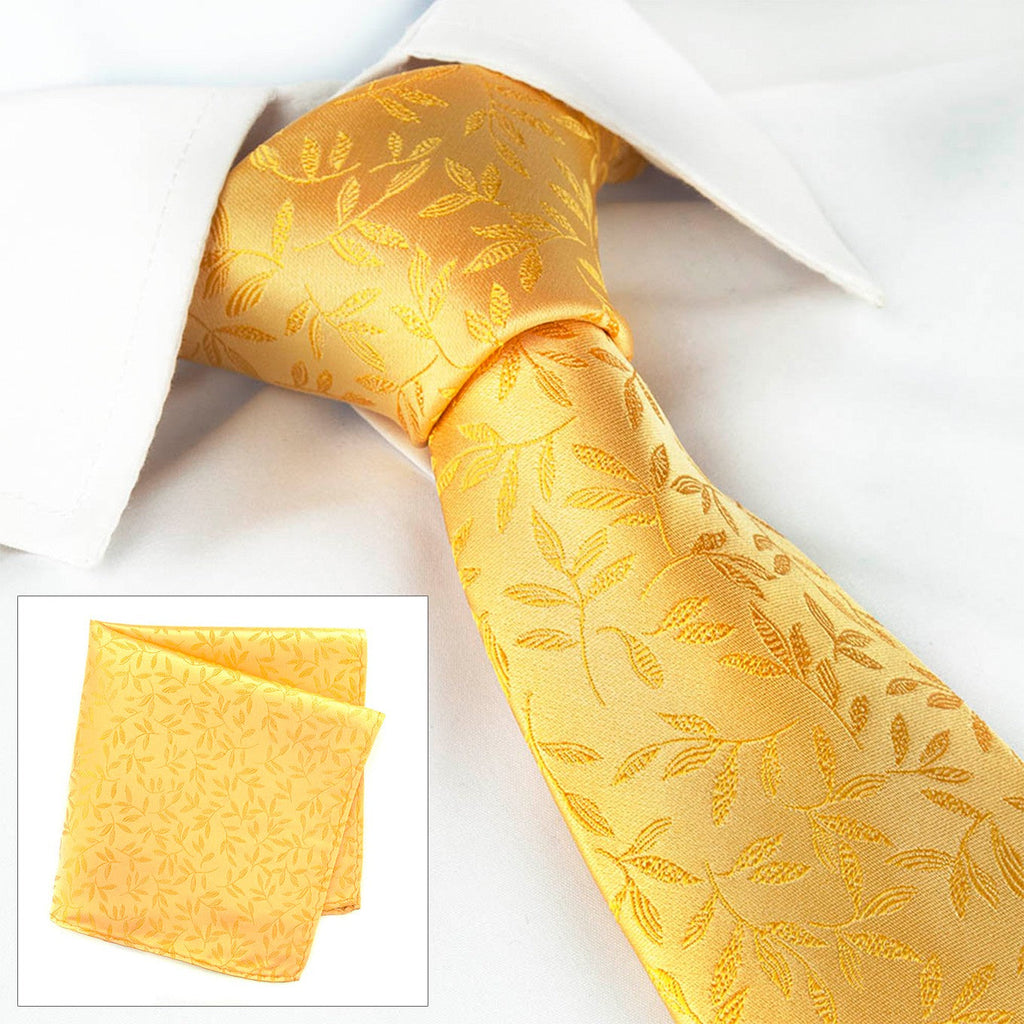 Gold Jacquard Leaf Silk Tie & Handkerchief Set – The Tie Store
