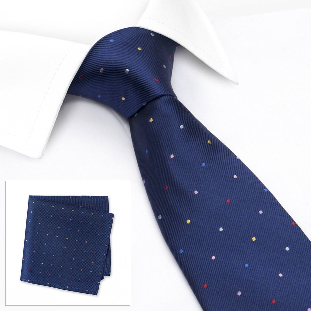 Navy Rainbow Spot Woven Silk Tie & Handkerchief Set – The Tie Store