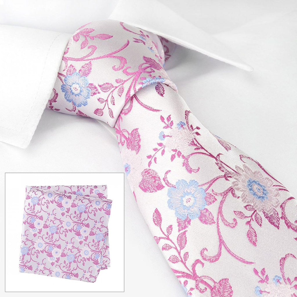 Silver Luxury Floral Silk Tie & Handkerchief Set – The Tie Store