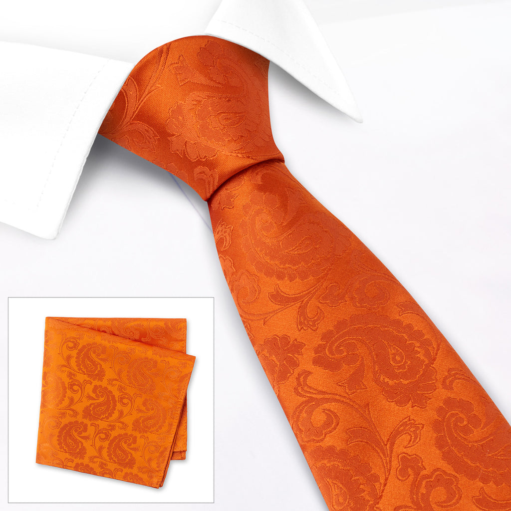 Classic Orange Paisley Luxury Silk Tie & Handkerchief Set – The Tie Store