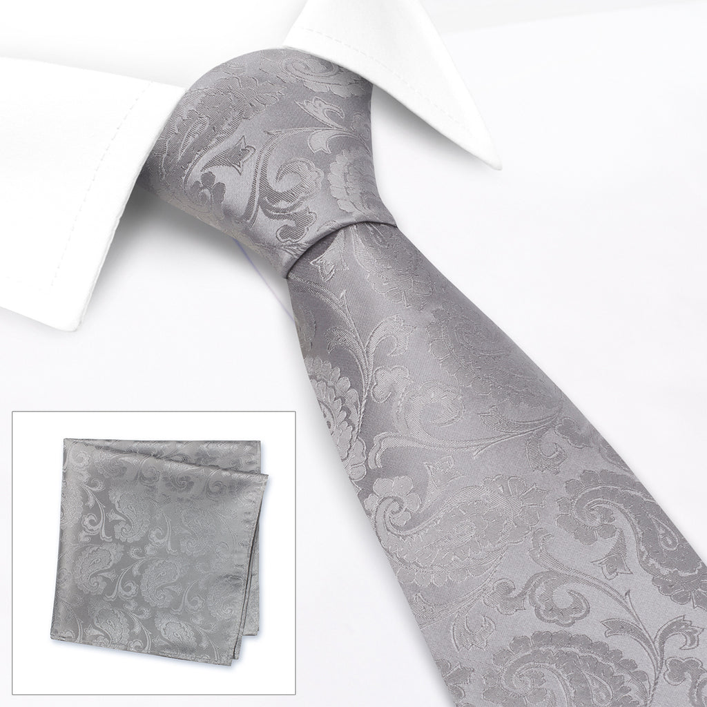 Classic Silver Paisley Silk Tie & Handkerchief Set – The Tie Store
