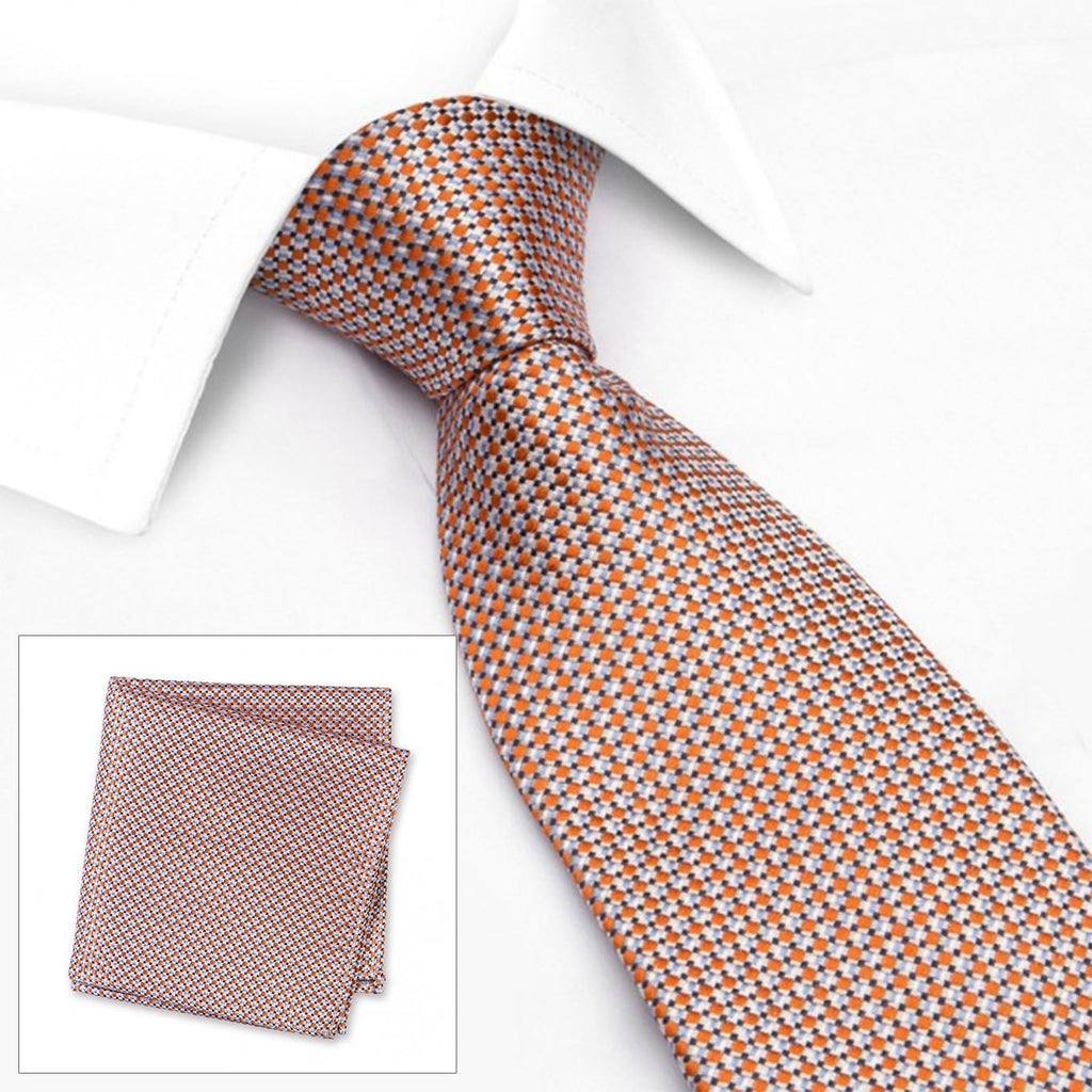 Orange Geometric Spot Woven Silk Tie & Handkerchief Set – The Tie Store