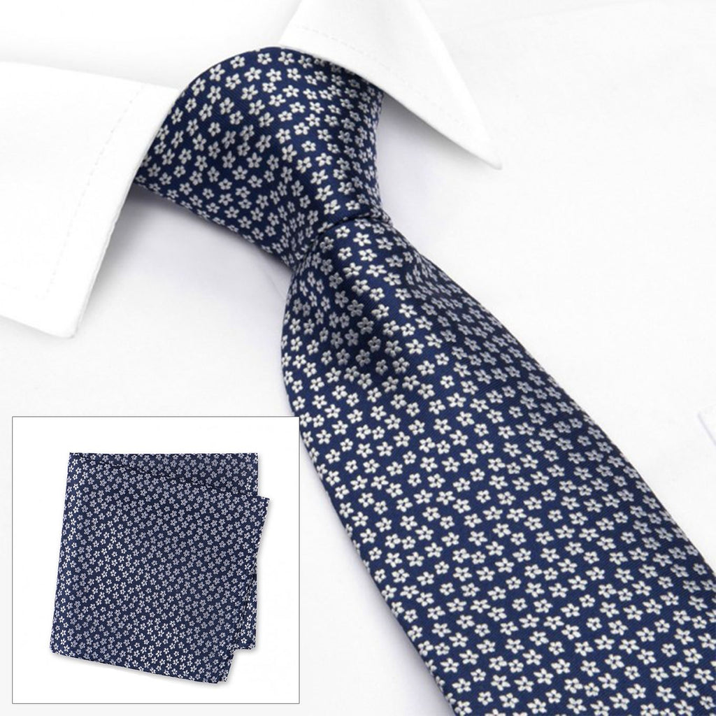 Navy Daisy Chain Woven Silk Tie & Handkerchief Set – The Tie Store