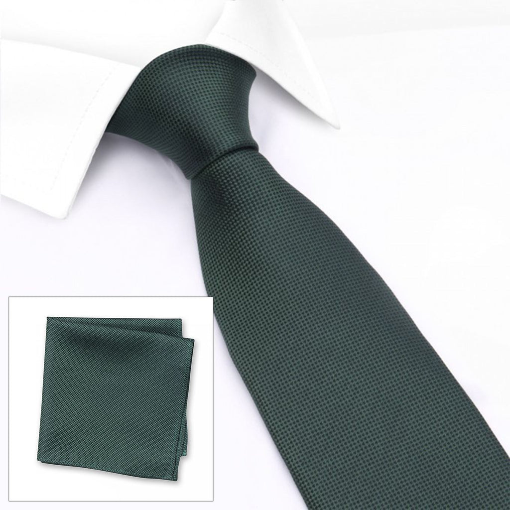 Dark Green Silk Plain Classic Textured Tie & Handkerchief Set – The Tie ...