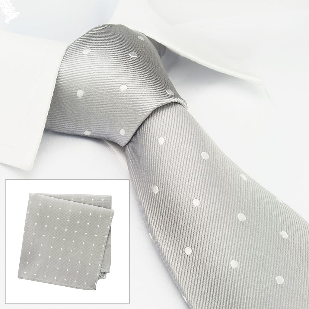Silver Polka Dot Woven Silk Tie & Handkerchief Set – The Tie Store
