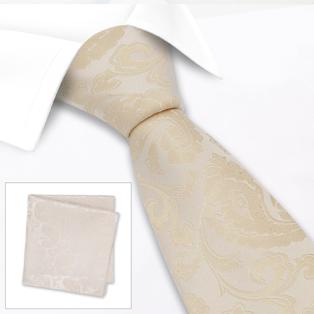 Classic Ivory Paisley Silk Tie & Handkerchief Set – The Tie Store