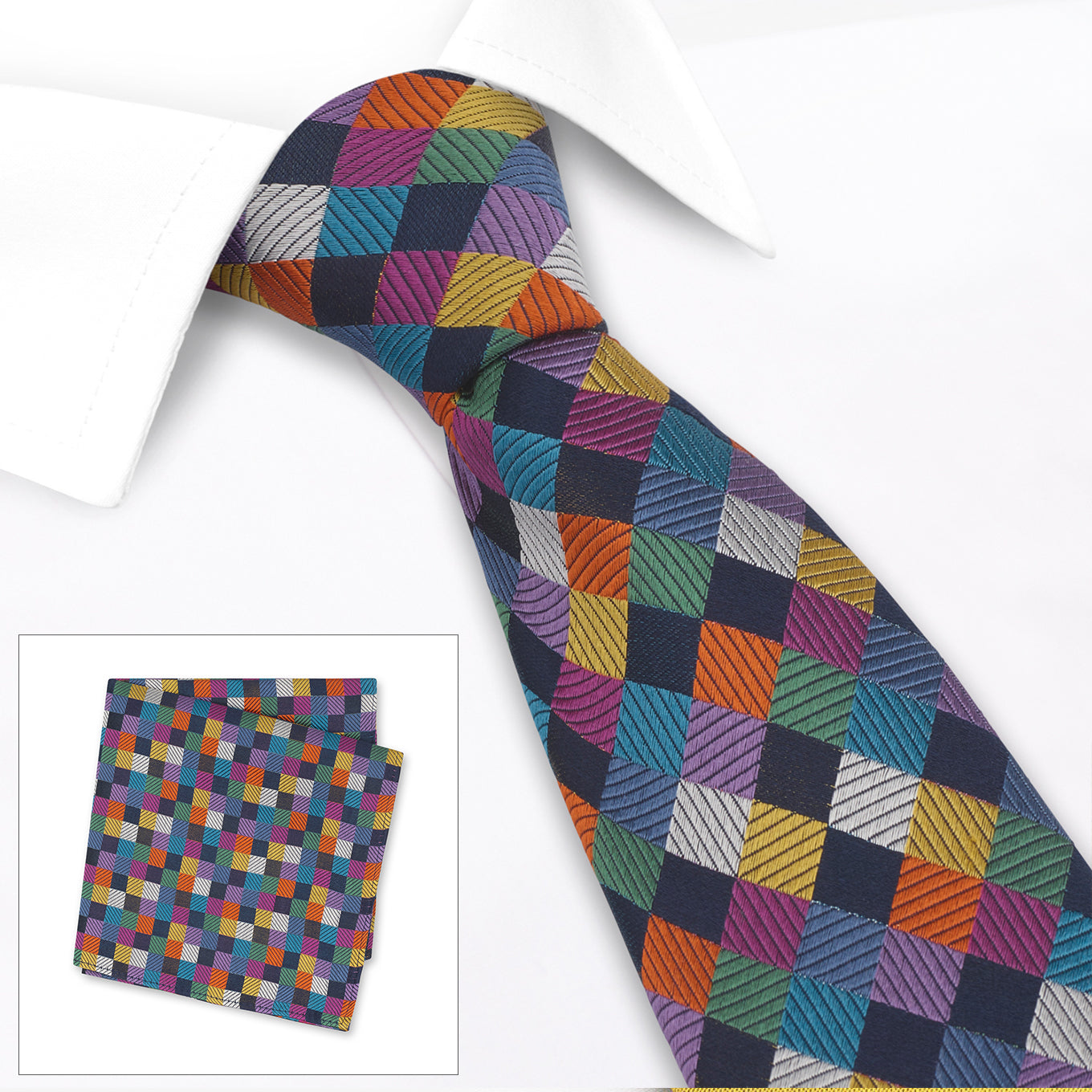 Multi Colour Check Luxury Woven Silk Tie & Handkerchief Set – The Tie Store