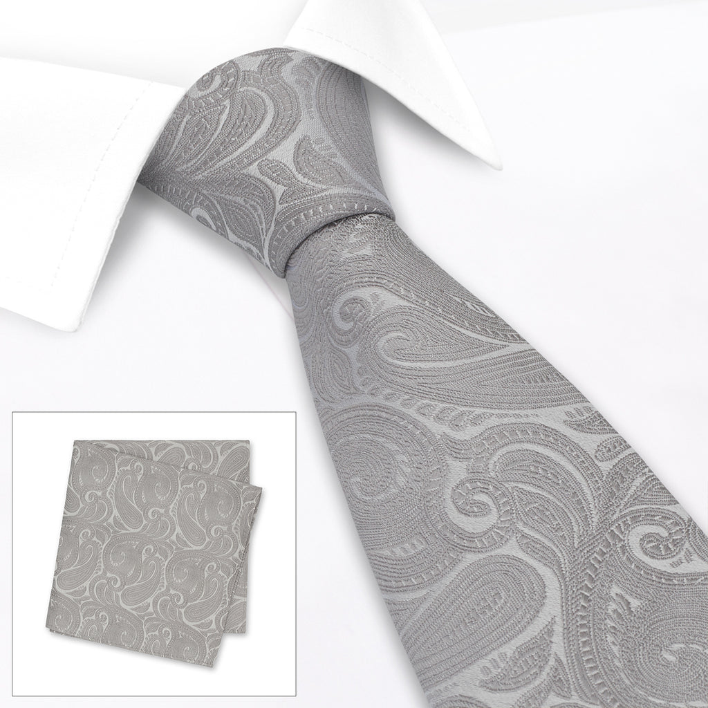 Silver Paisley Woven Silk Tie & Handkerchief Set – The Tie Store
