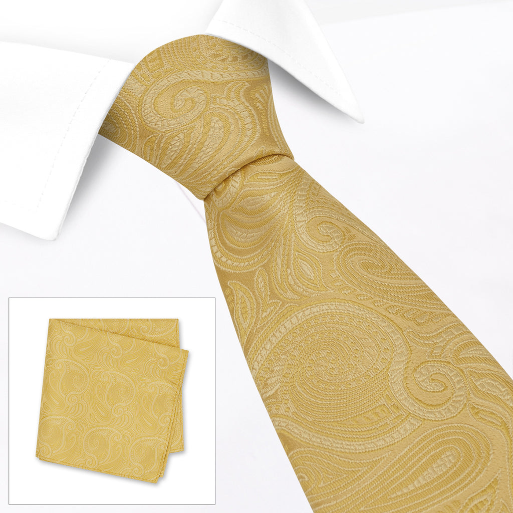 Gold Paisley Woven Silk Tie & Handkerchief Set – The Tie Store